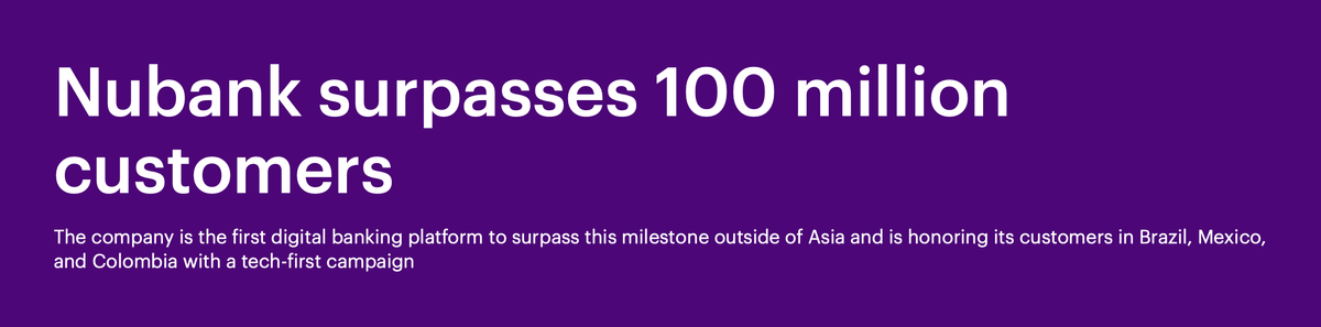 Nubank surpasses 100 million customers 🤯 Nubank surpasses 100 million customers 🤯